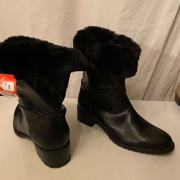 Laura Scott | Shoes | Laura Scott Black Leather Ankle Boots Fur Lined 7 ...